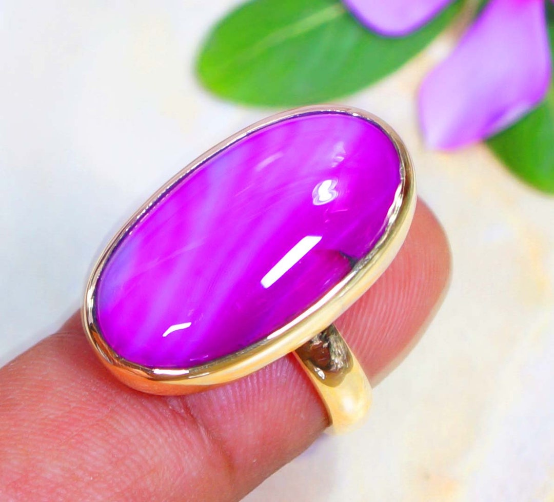Handmade Pink Agate Statement Ring, 18K Gold Filled, US Size 7.5 - Etsy