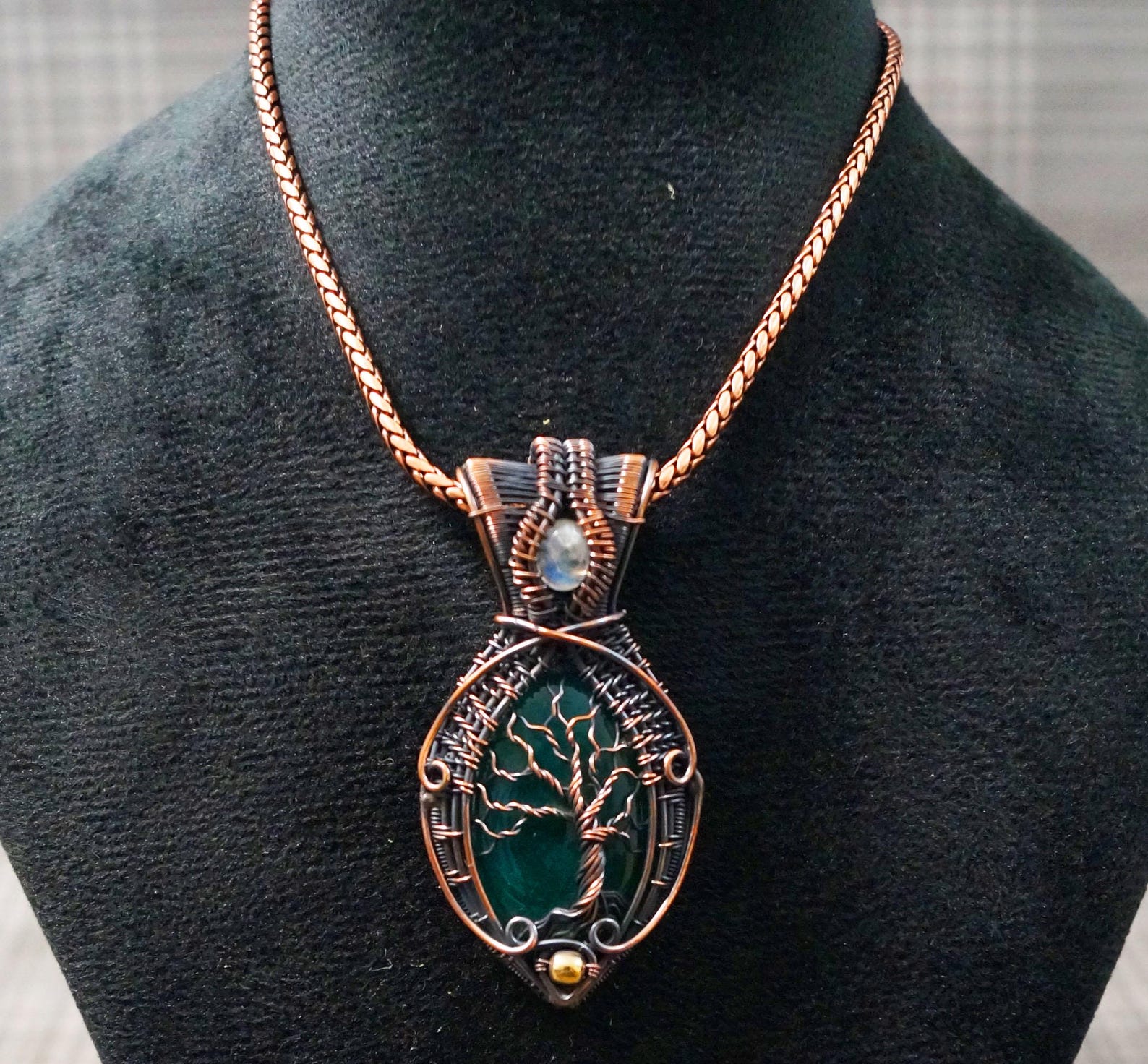 Handmade Green Onyx Tree of Life Copper Wire Wrapped Pendant Copper ...