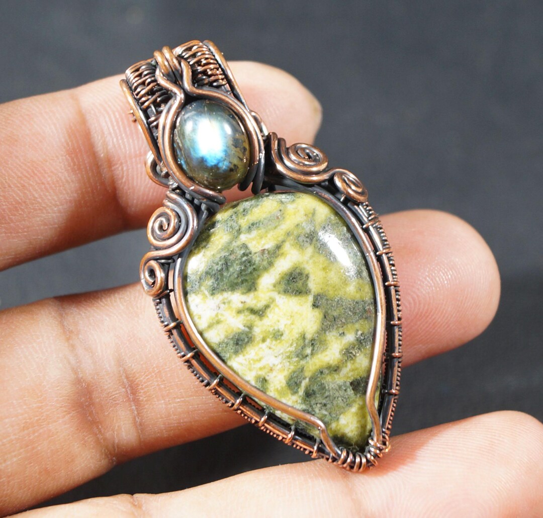 Canadian Jade Copper Pendant Wire Wrapped Handmade Copper Pendant ...