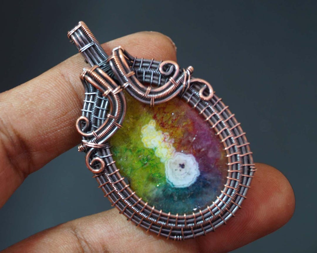 Handcrafted Copper Pendant Rainbow Stone Pendant Copper Wire Wrapped ...