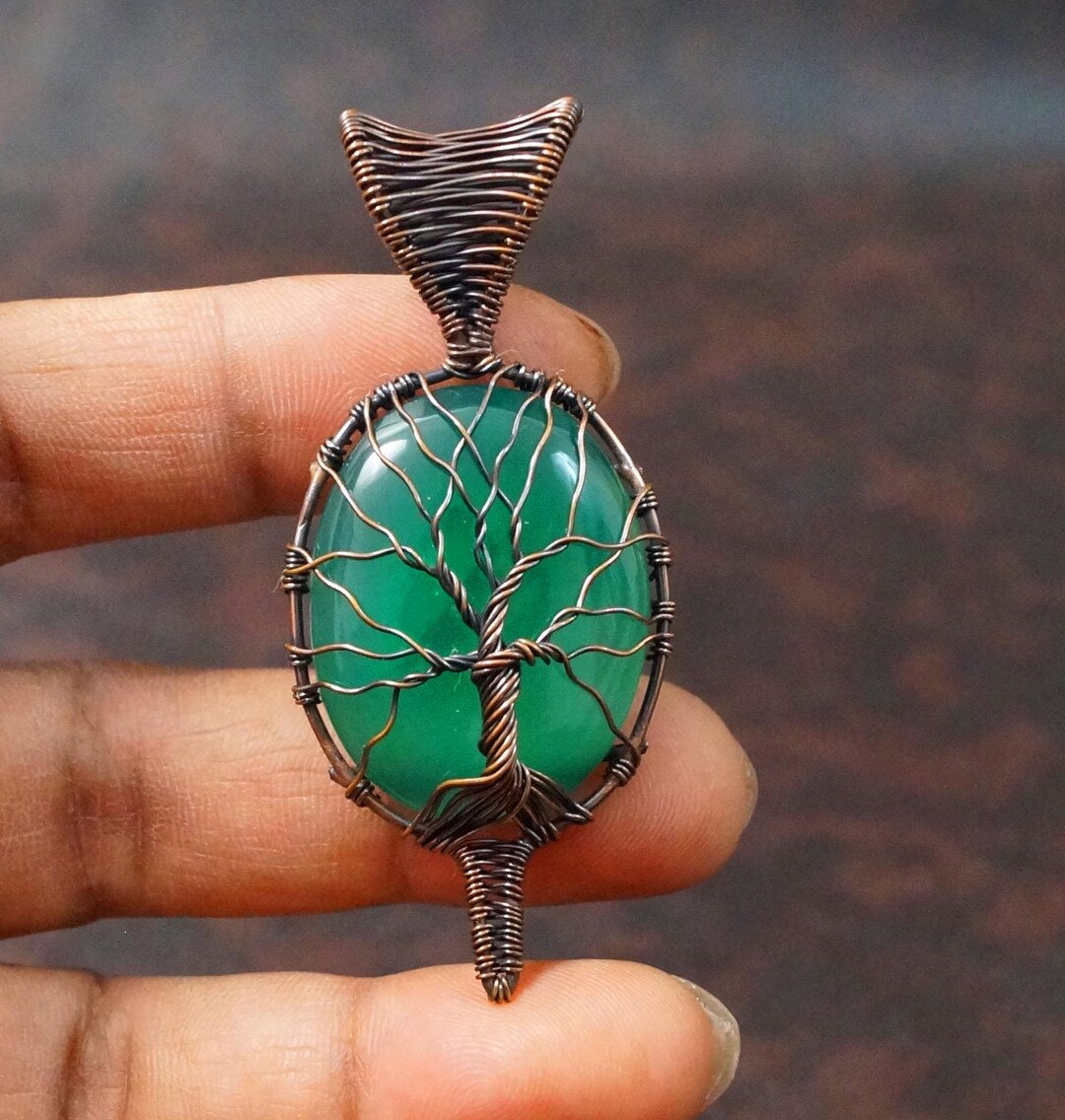 Green Onyx Copper Pendant Tree of Life Solid Copper Pendant Gemstone ...