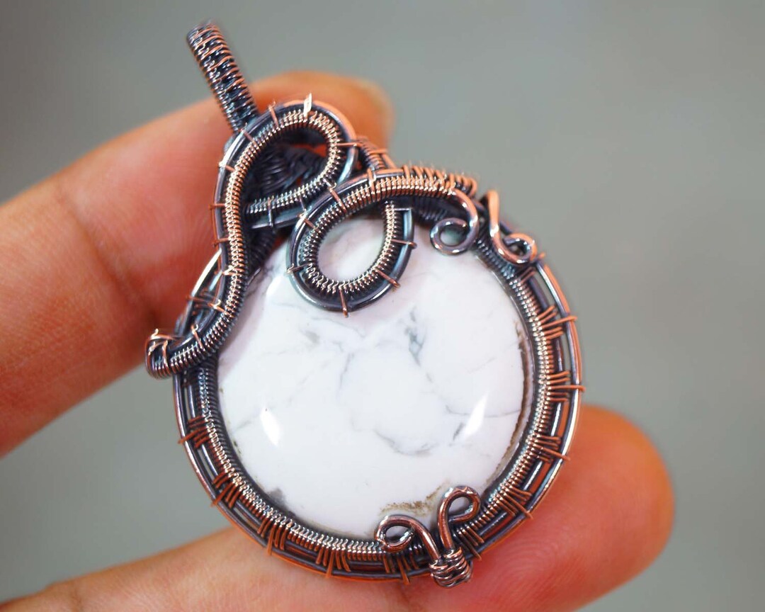 White Howlite Pendant Copper Wire Wrapped Pendants Howlite - Etsy