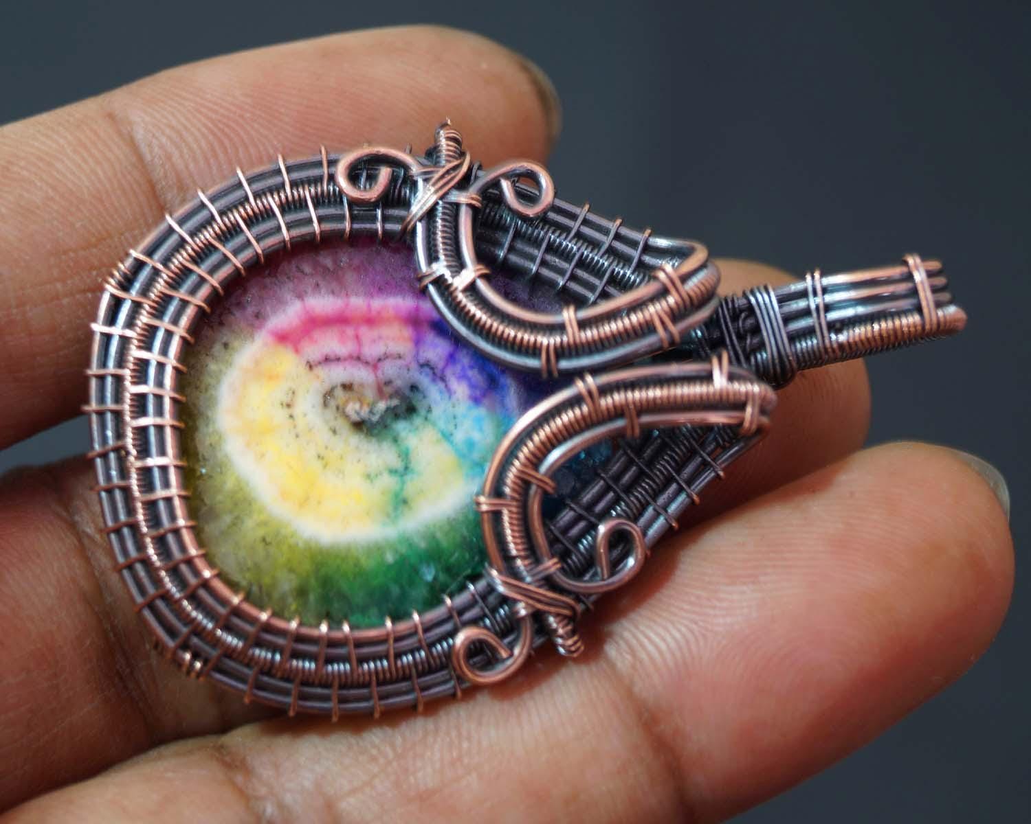 Rainbow Stone Copper Pendant Jewelry Rainbow Solar Quartz Mens Copper ...