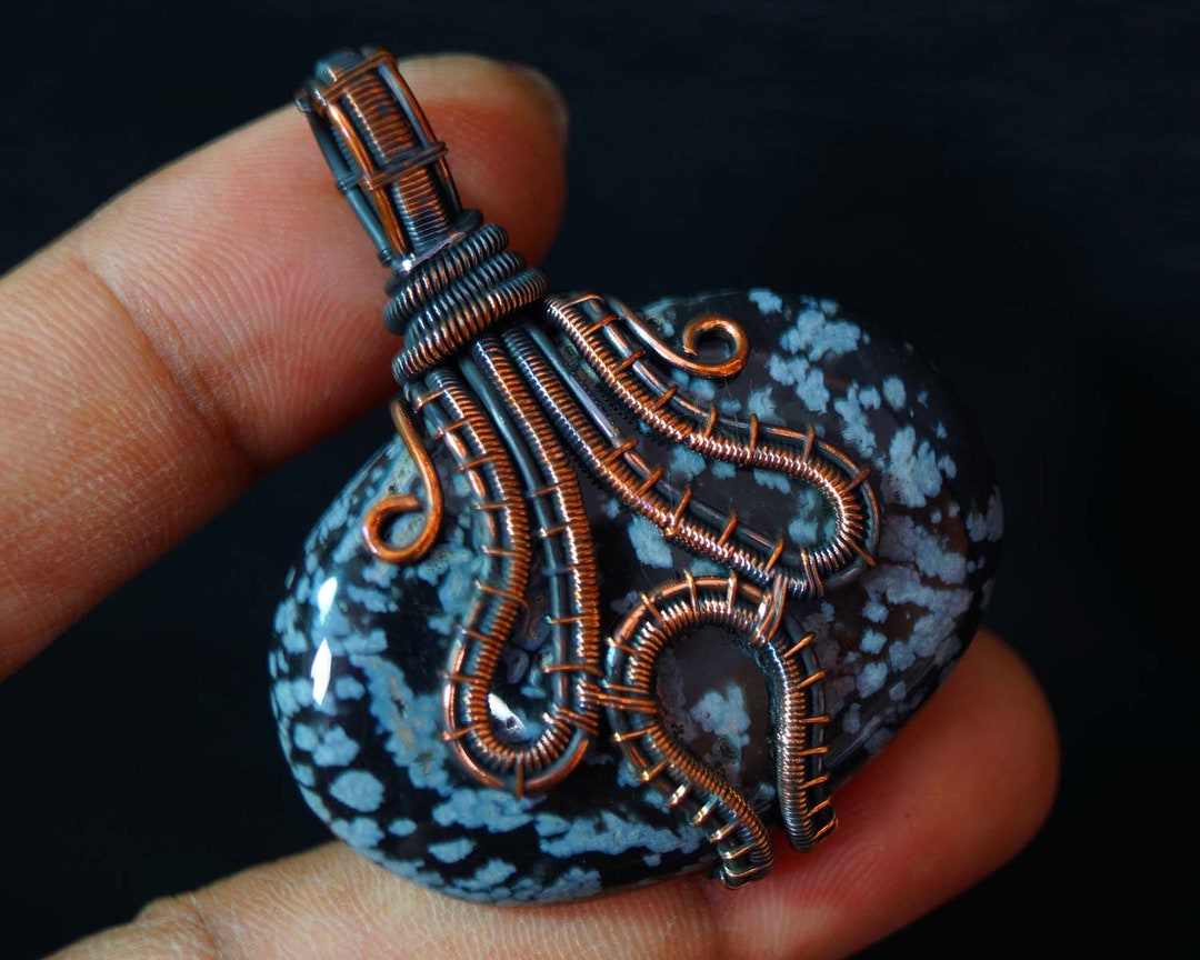 Obsidian Pendant Wire Wrap Wire Wrapped Pendant for Men Wire Wrapped ...