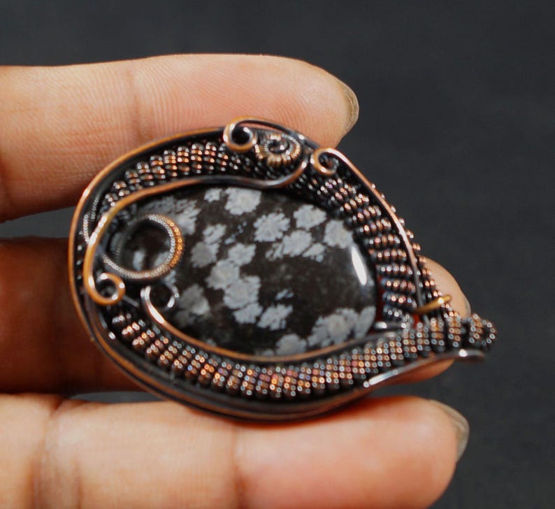 Snowflake Obsidian Copper Wire Wrapped Pendant Copper Wire Wrap ...