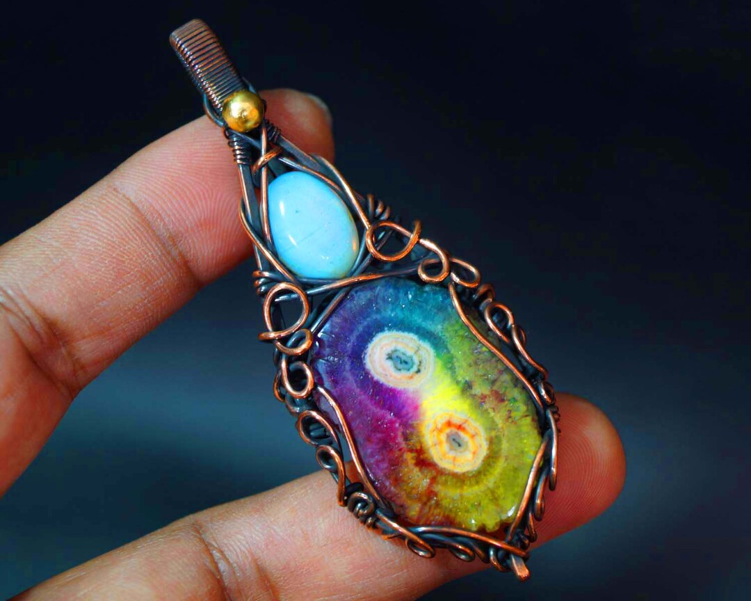 Copper Wire Rainbow Solar Quartz Pendant Opalite Copper Pendant Copper ...