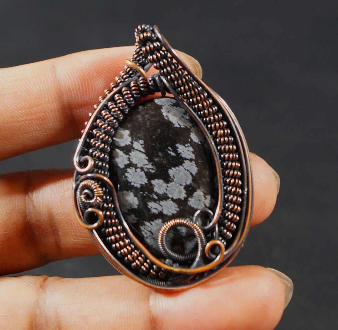 Snowflake Obsidian Copper Wire Wrapped Pendant Copper Wire Wrap ...