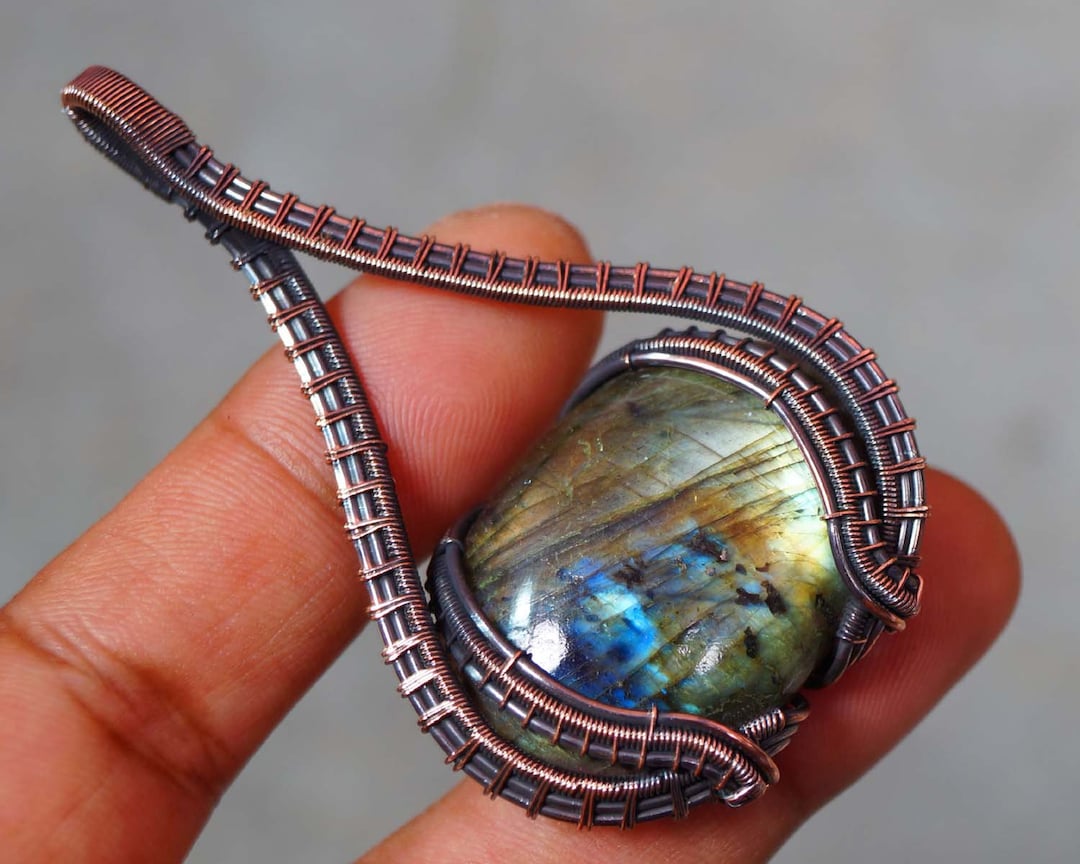 Copper Wire Wrap Pendant Labradorite Handmade Pendant Copper Pendant ...