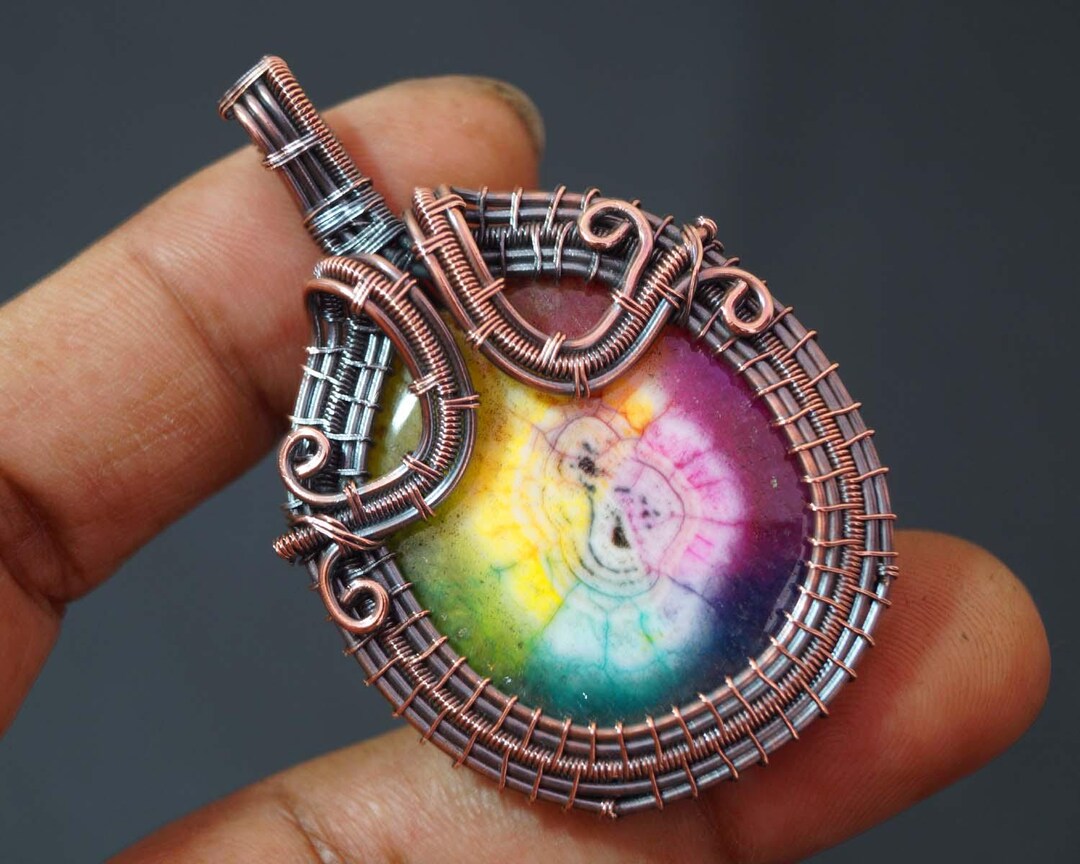 Copper Pendant Large With Stone Rainbow Solar Quartz Copper Pendants ...