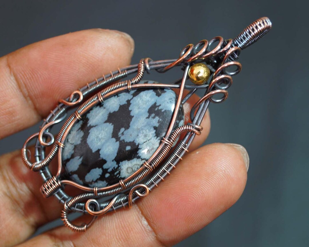 Snowflake Obsidian Copper Wire Wrap Pendant Copper Wire Wrapped ...