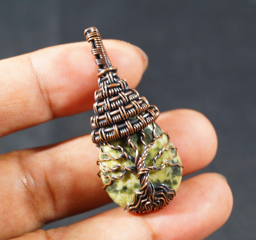 Canadian Jade Copper Pendant Wire Wrapped Gemstone Women's Pendant ...