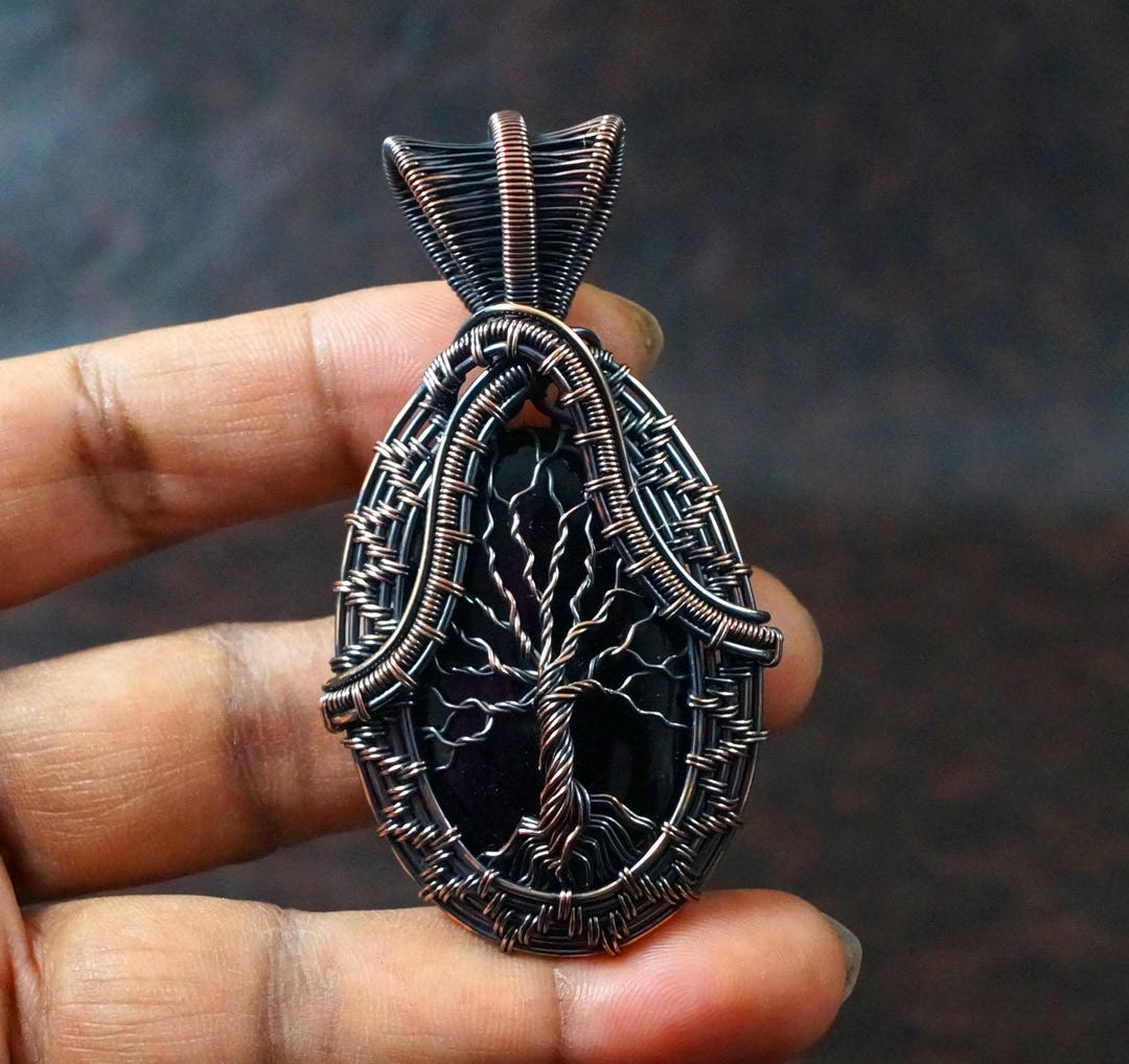 Black Onyx Tree of Life Copper Pendant Wire Wrapped Handmade Copper Men ...