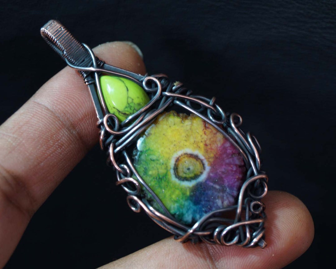 Rainbow Solar Quartz Copper Pendant Wire Wrapped Gemstone Pendant ...