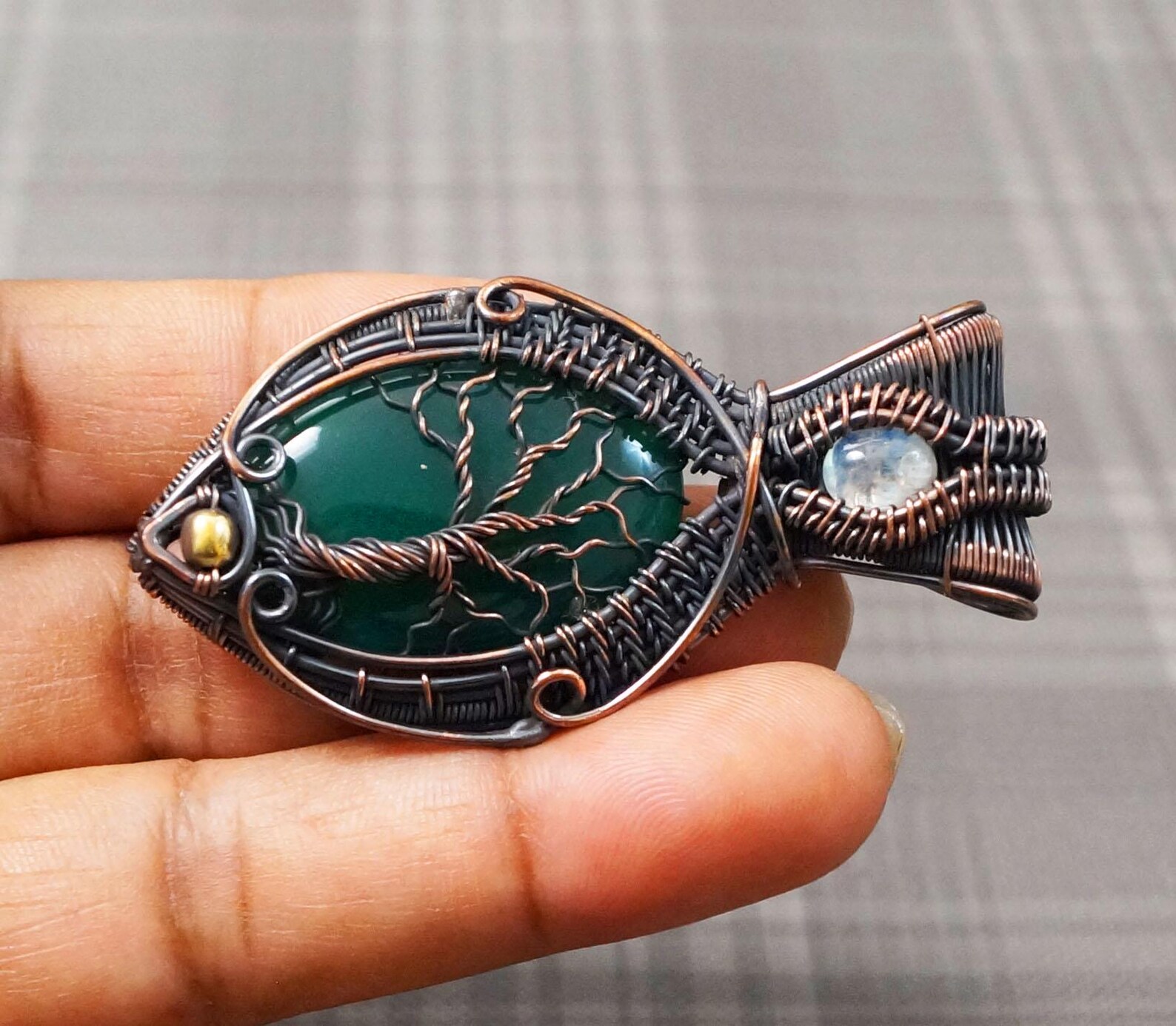 Handmade Green Onyx Tree of Life Copper Wire Wrapped Pendant Copper ...