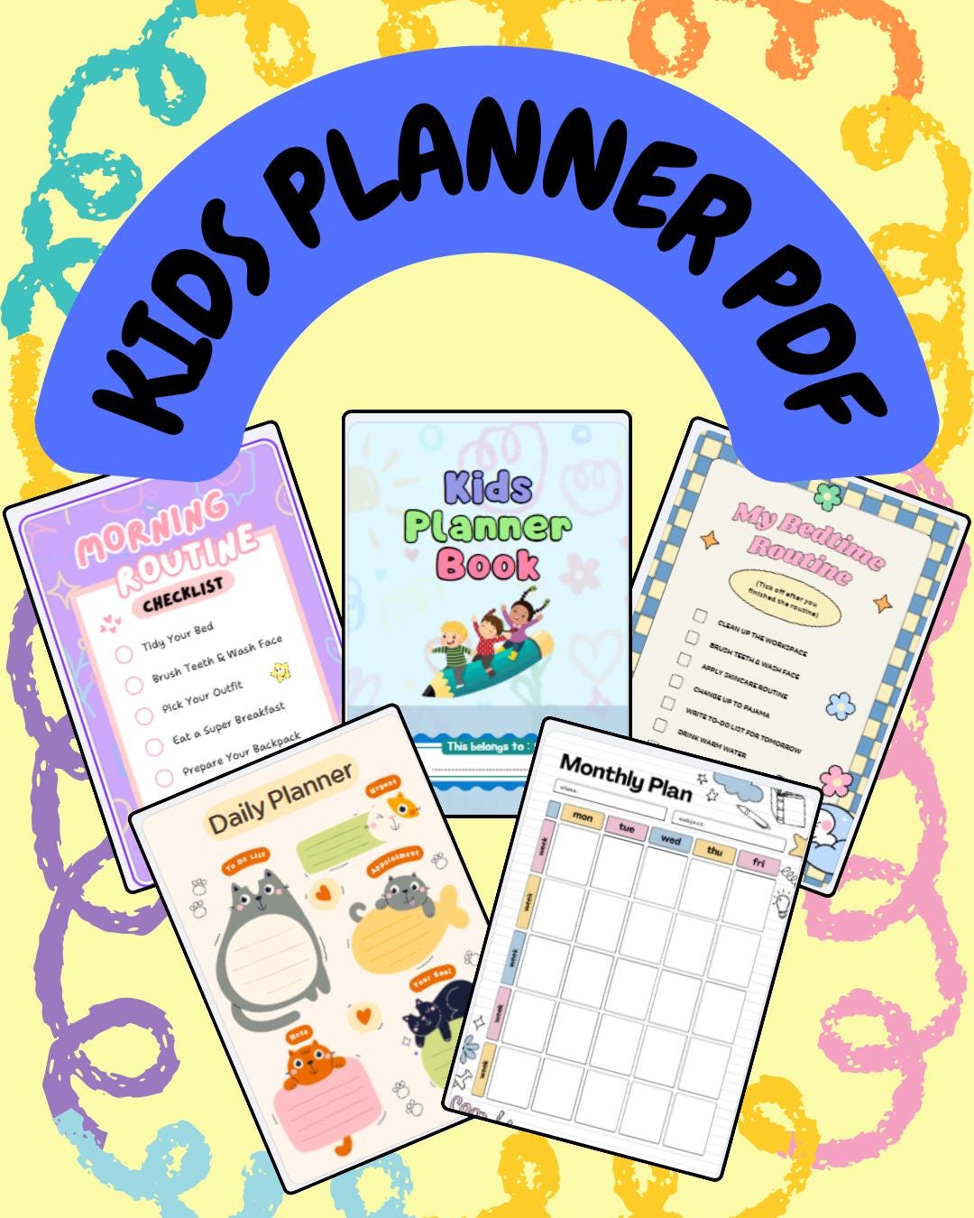 Kids Daily Planner | Printable Routine Chart + Daily, Weekly & Monthly ...