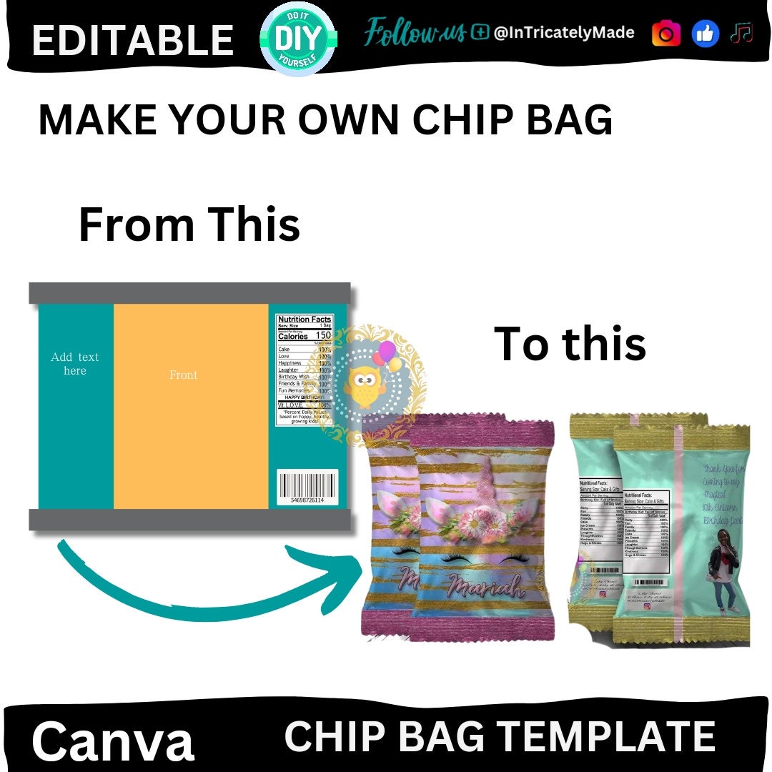 Editable Chip Bag Template: DIY Snack Bag (canva) - Etsy