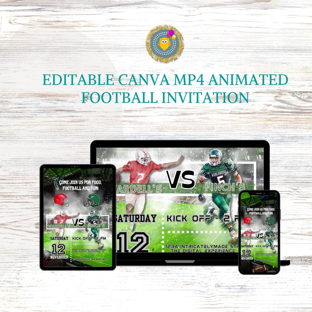 Editable Animated Football Invitation - Animated Invitation in Canva ...