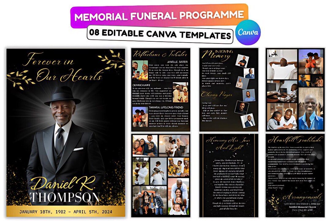 Modelo de obituário | Programa memorial | Celebração da vida ...