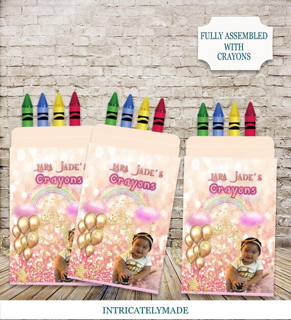 Custom Crayon Boxes Pink and Gold First Birthday Girl | Etsy