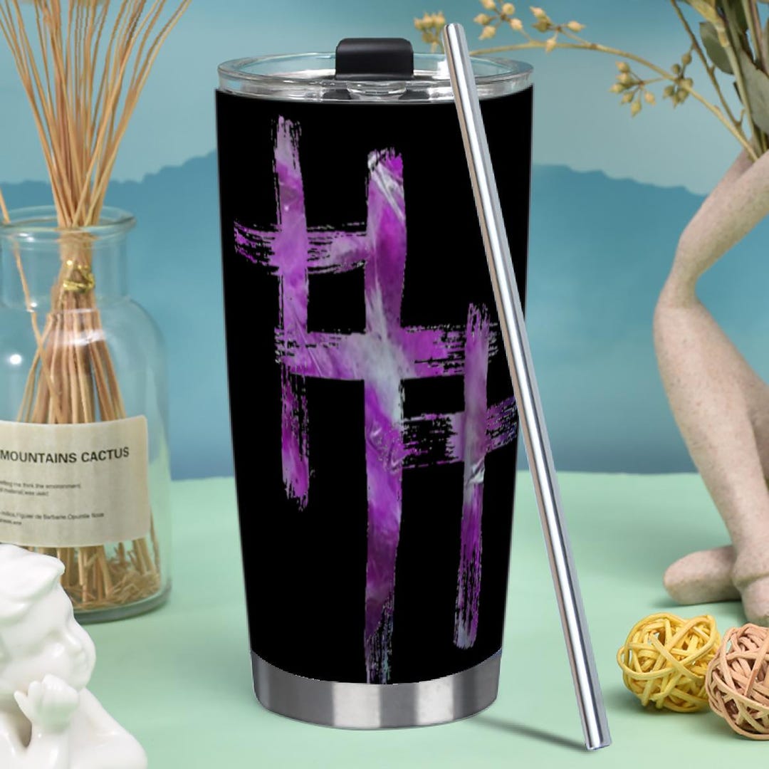 Tumbler 20oz with Straw Purple 3cross - Etsy