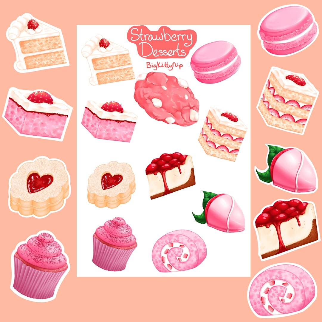 Strawberry Desserts Sticker Sheet | Kawaii Stickers | Journal and ...