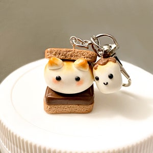 S’mores Kitty Cat Polymer Clay Keychain | Roasted Marshmallow Charm ...