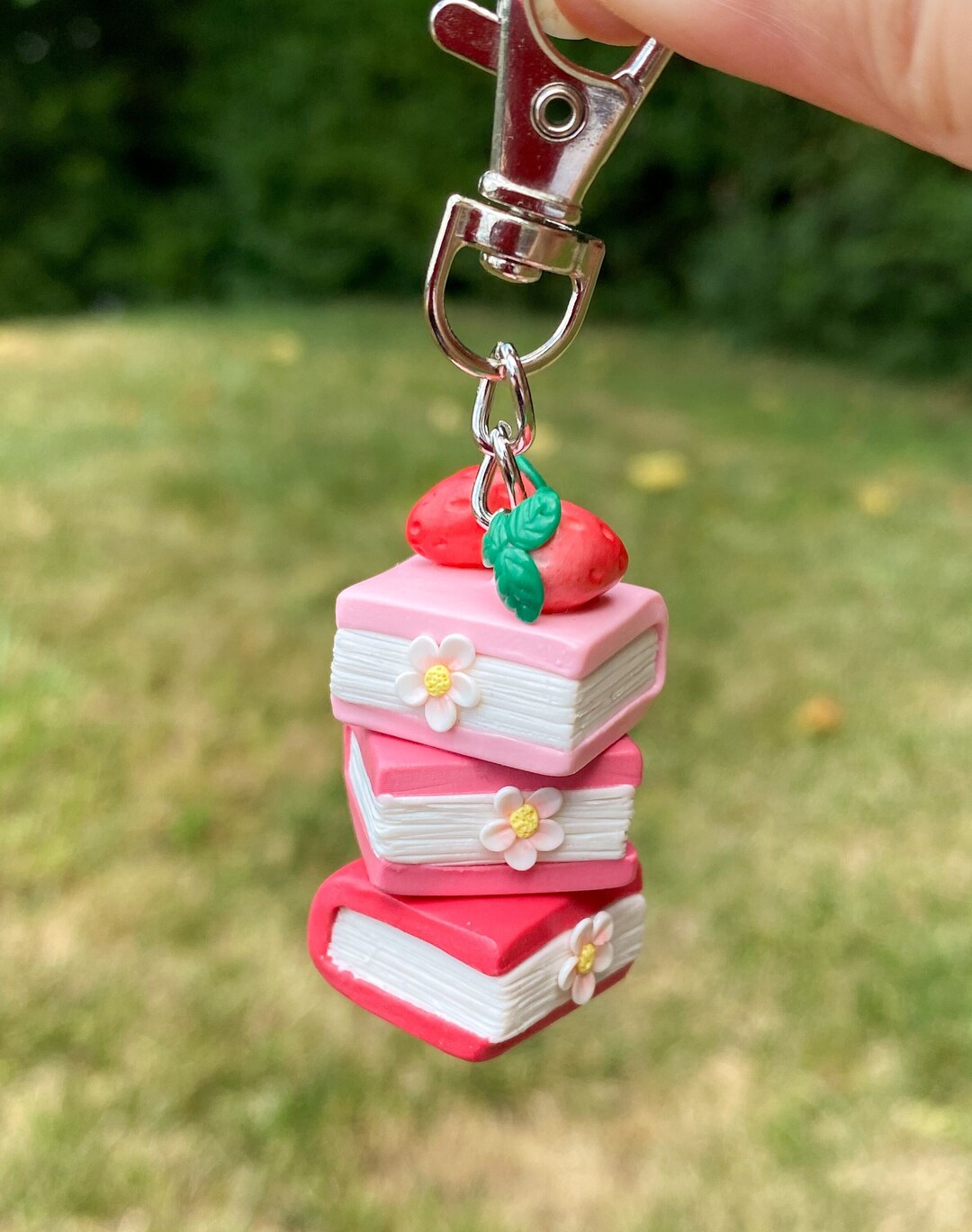 Strawberry Bookstack Polymer Clay Keychain | Gift Idea for Book Lovers ...