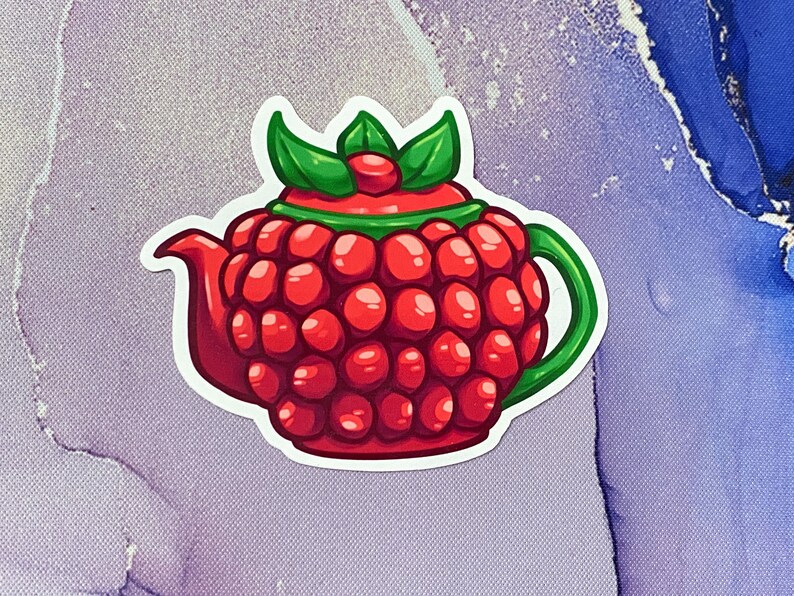 Raspberry Teapot Sticker Kawaii Fruit Sticker Glossy Vinyl Sticker ...