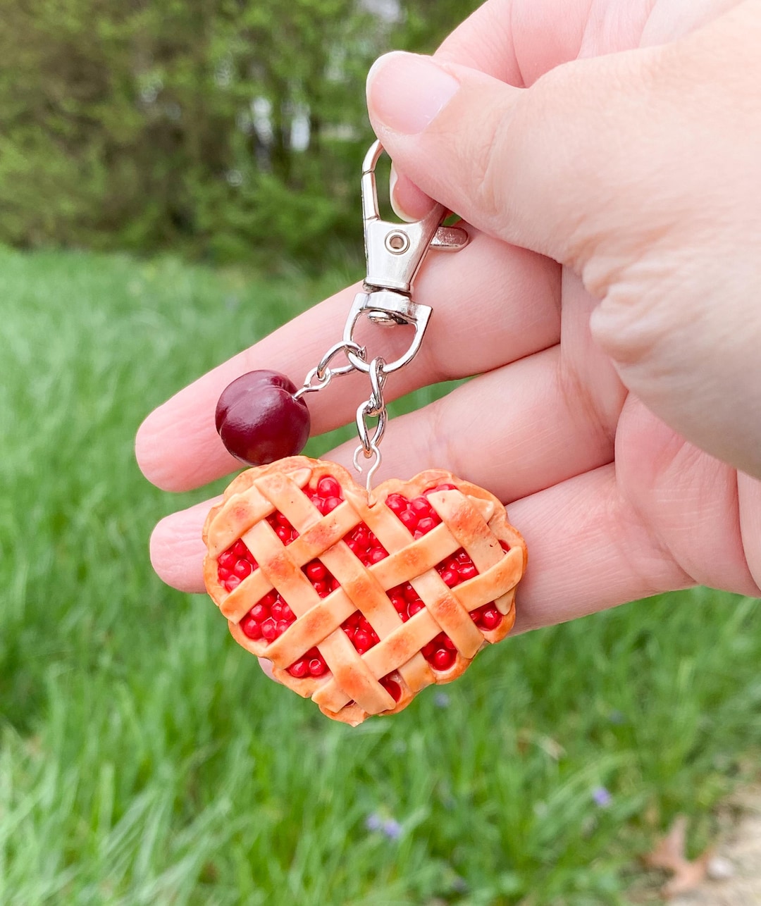 Heart Cherry Pie Polymer Clay Keychain | Sweetheart’s Day | Handmade ...