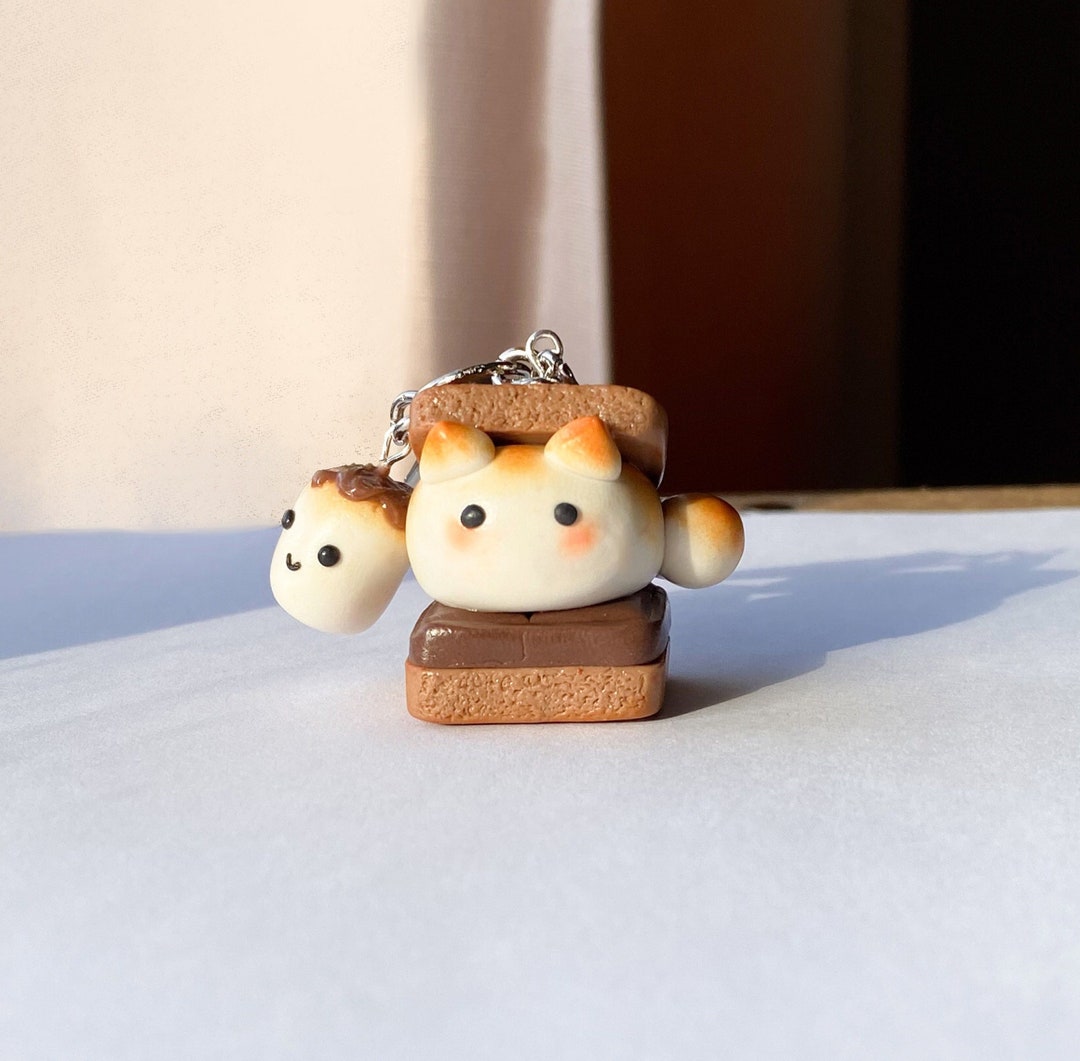 S’mores Kitty Cat Polymer Clay Keychain | Roasted Marshmallow Charm ...