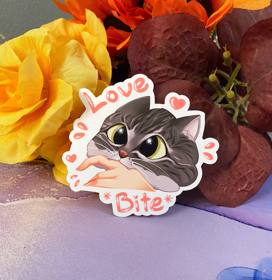 Tabby Cat “love Bite” Sticker | Glossy Vinyl | Silly Cat Stickers ...
