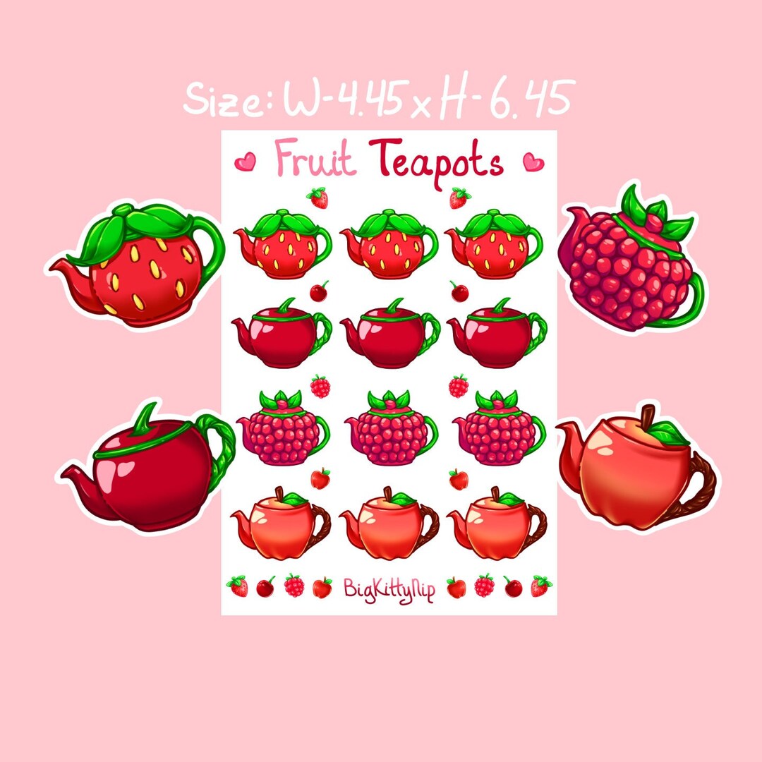 Fruit Teapot Sticker Sheet Kawaii Sticker Sheet Matte Stationery Fruity ...