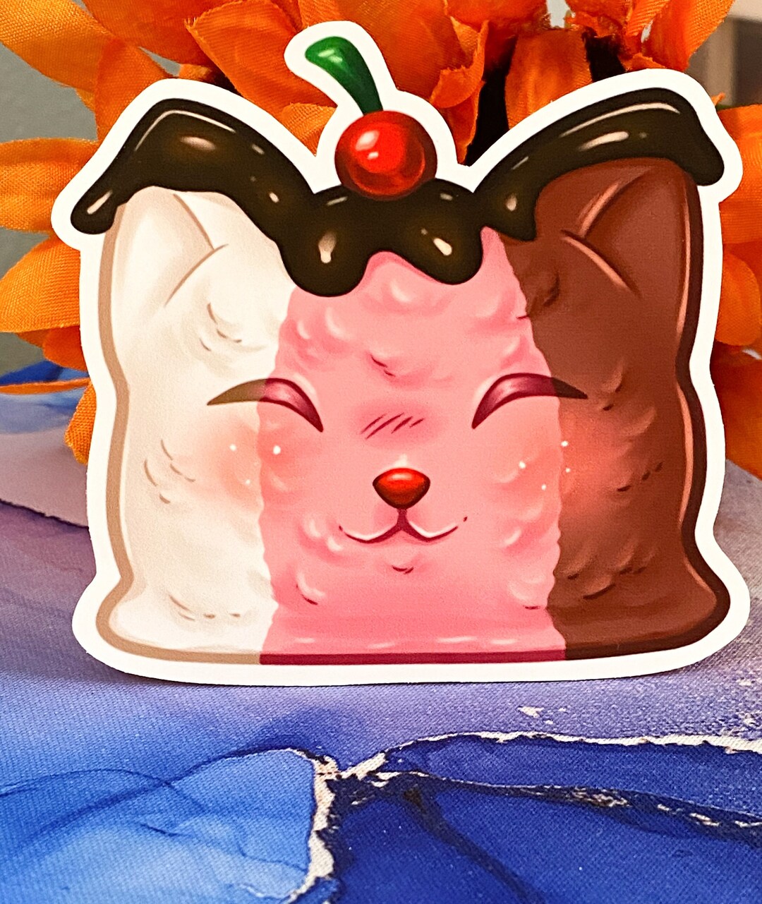 Cute Neapolitan Cat Sticker | Kawaii Ice Cream Sticker | Glossy and ...