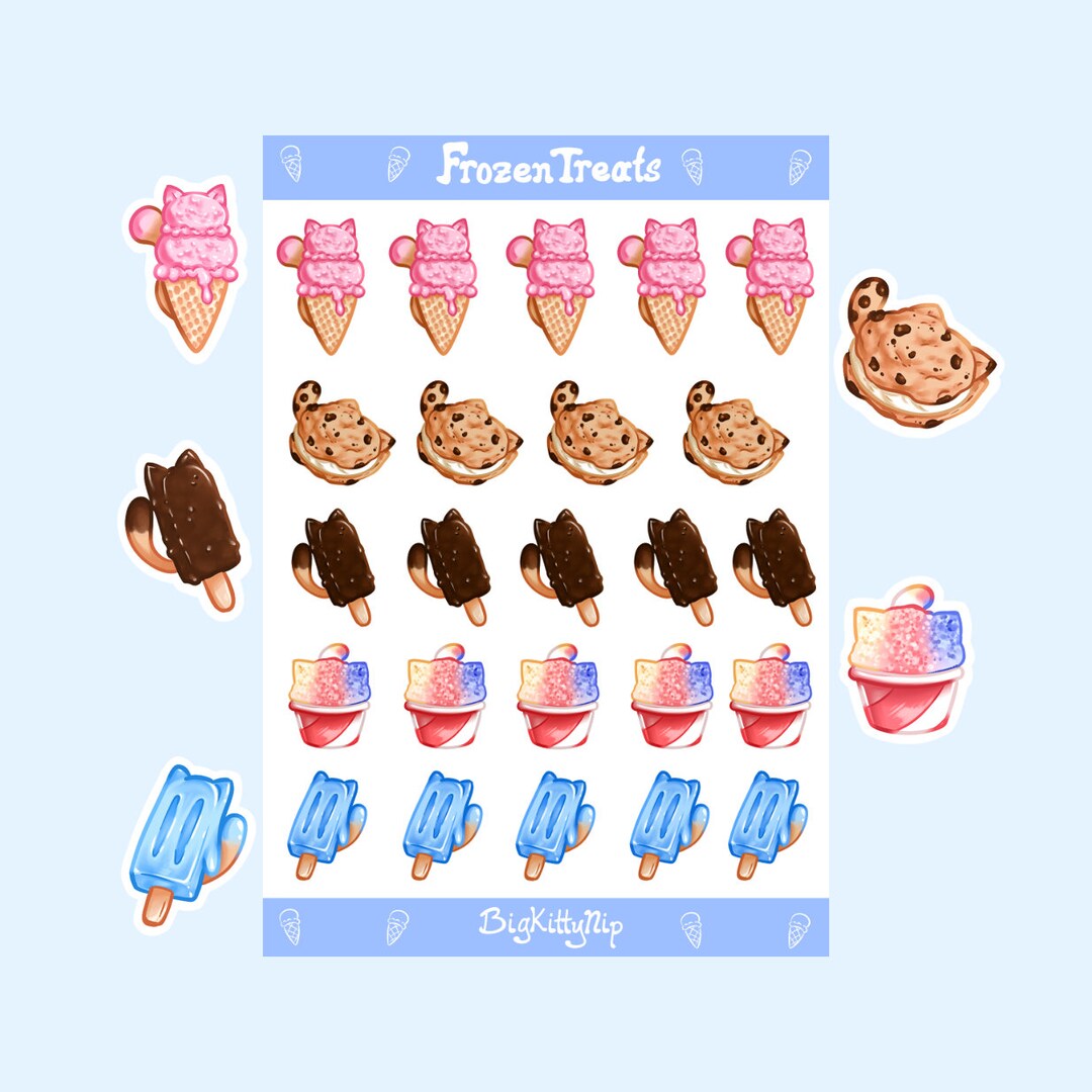 Cat Desserts Planner Stickers | Cute Ice Cream Stickers | Kawaii Frozen ...