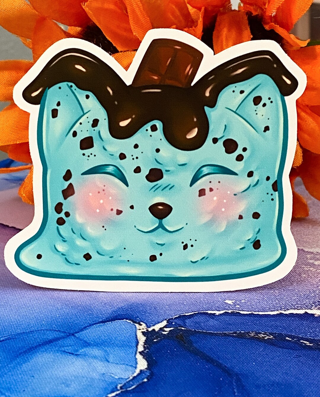 Cute Mint Chocolate Chip Cat Sticker | Kawaii Ice Cream Sticker ...
