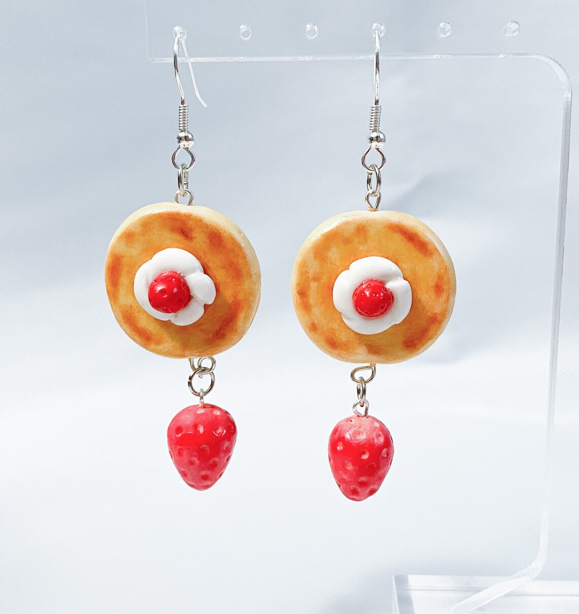 Fluffy Strawberry Pancake Polymer Clay Earrings | Unique Handmade ...