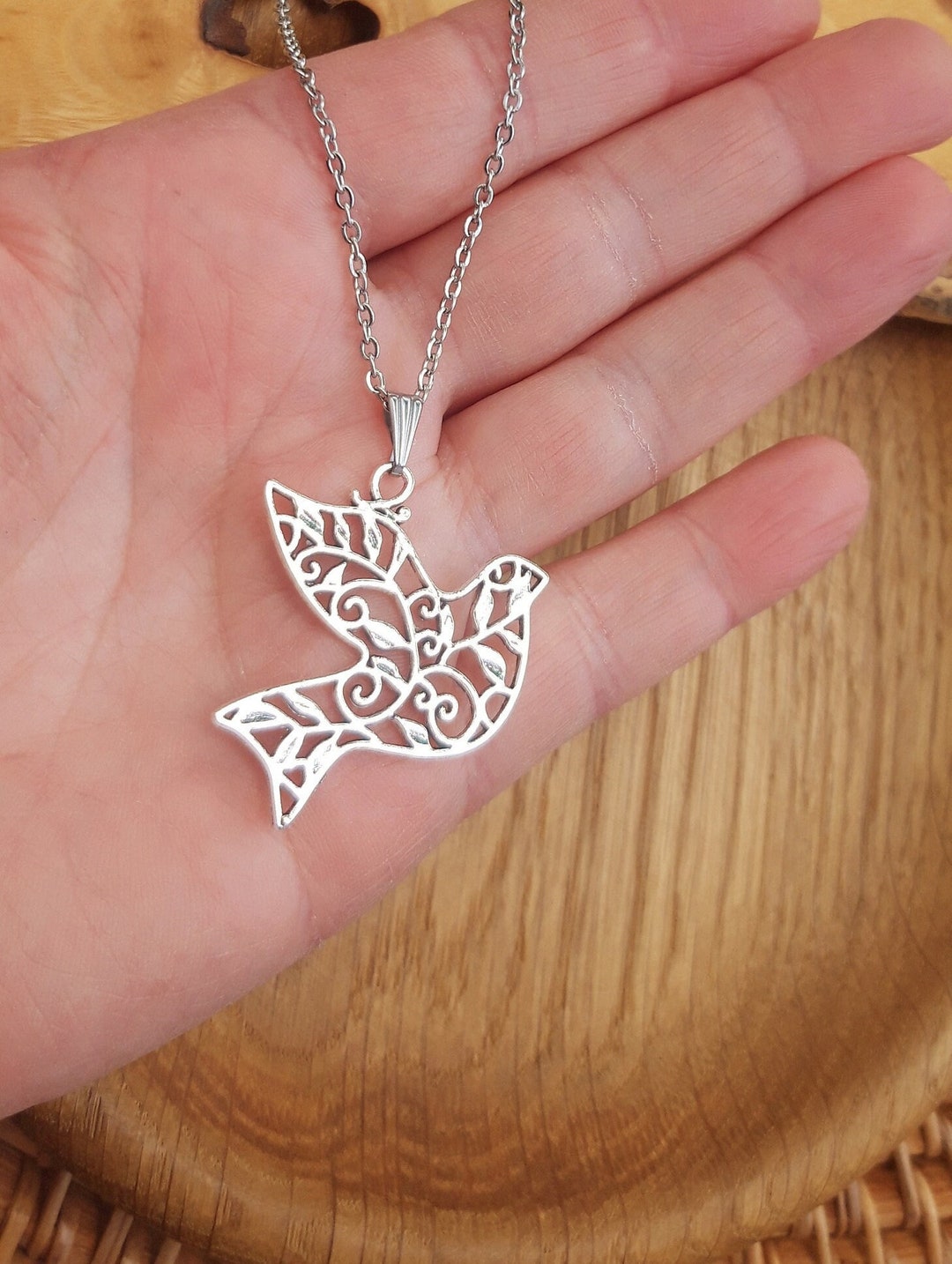 Bird Peace Dove Filigree Pendant Necklace18 Stainless Steel Chainor ...