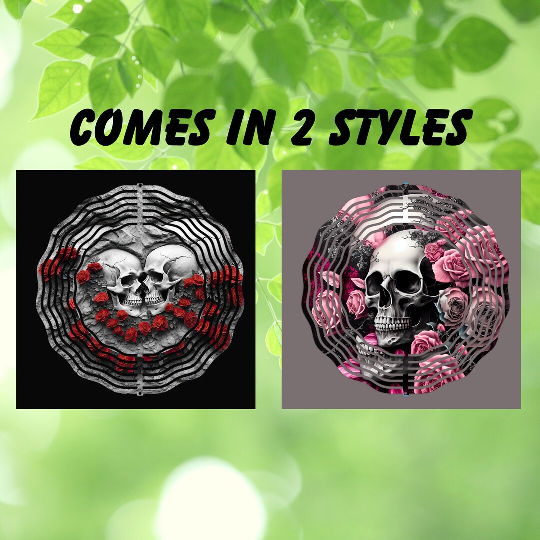 Skull and Roses 3D Wind Spinner / 8 Inch / Garden Decor / Outdoor ...