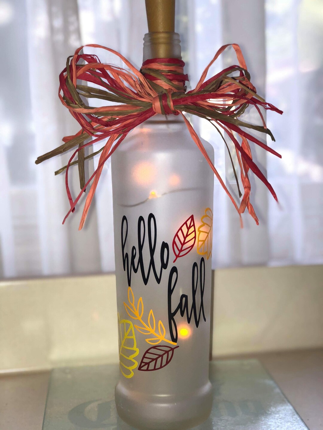 Hello Fall Light up Wine Bottle/ Decoration / Up-cycled Wine - Etsy