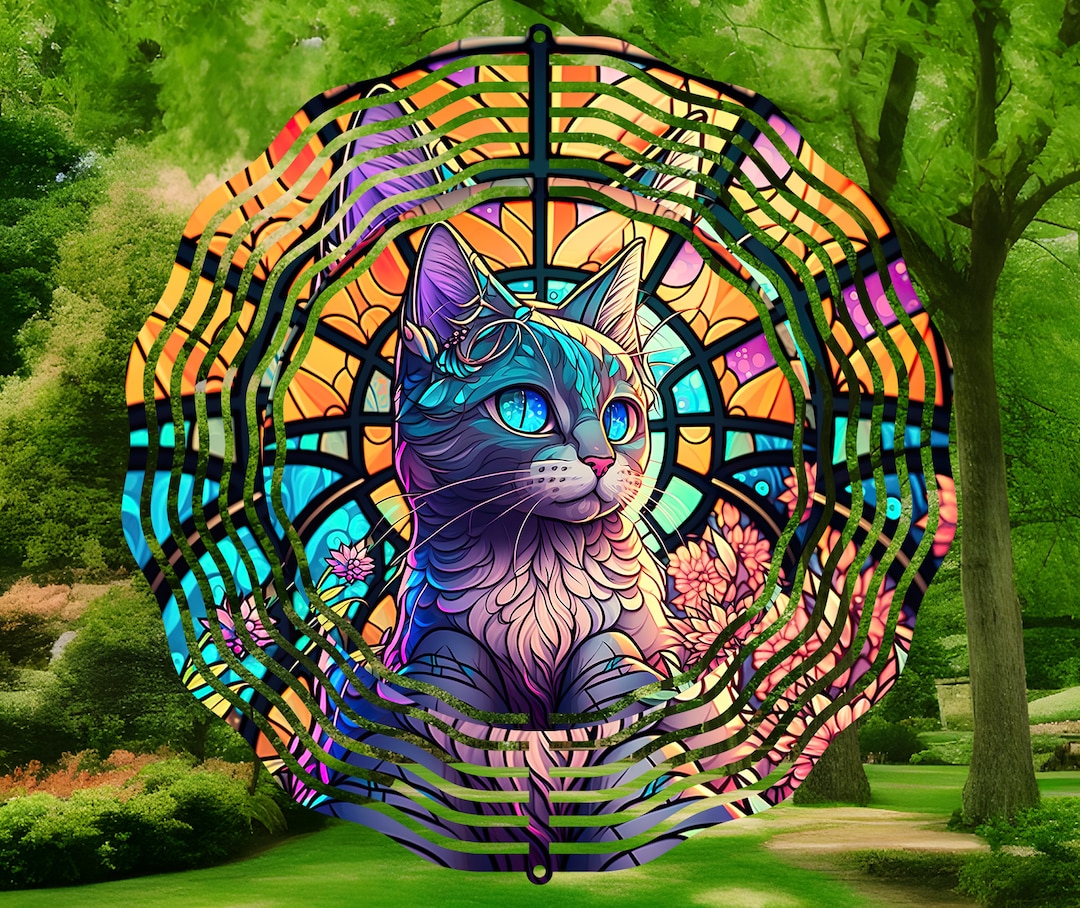 Stained Glass Cat Wind Spinner / 8 Inch / Garden Decor / Outdoor ...