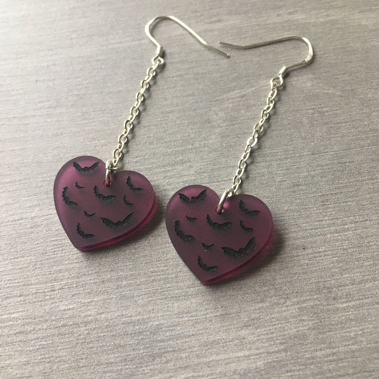 Sterling Silver Bat Heart Earrings-available in Multiple Colors - Etsy