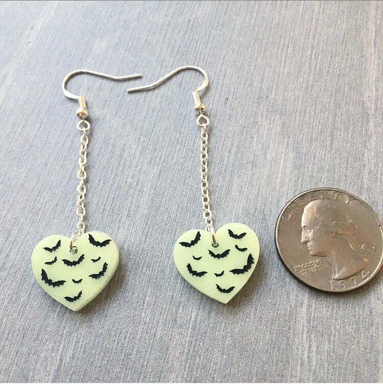 Sterling Silver Bat Heart Earrings-available in Multiple Colors - Etsy
