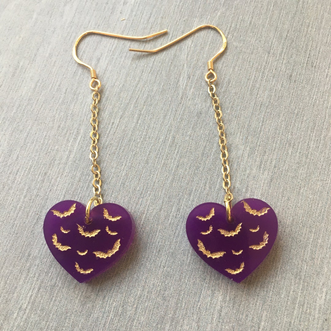 Sterling Silver Bat Heart Earrings - Etsy
