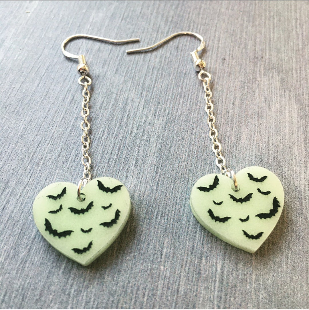 Sterling Silver Bat Heart Earrings-available in Multiple Colors - Etsy