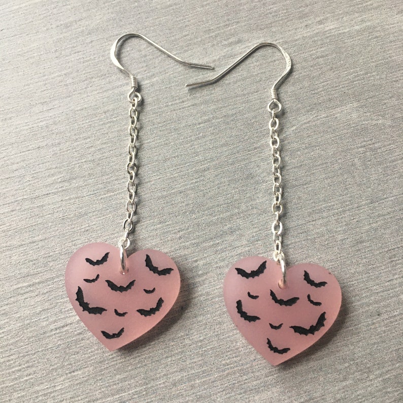 Sterling Silver Bat Heart Earrings-available in Multiple Colors - Etsy