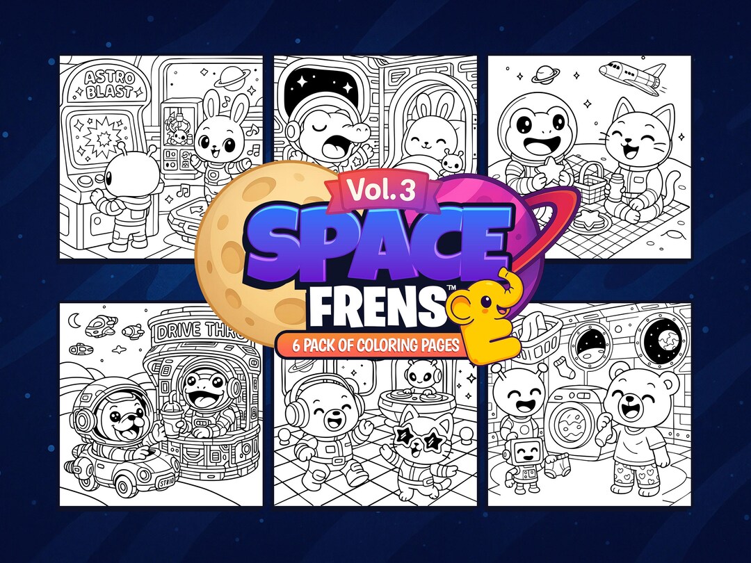 Space Frens Vol. 3 – Kawaii Coloring Pages for Kids & Adults | Cute ...