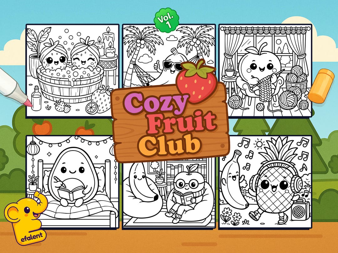 Kawaii Fruit Coloring Pages for Kids & Adults – Cozy Fruit Club Vol. 1 ...