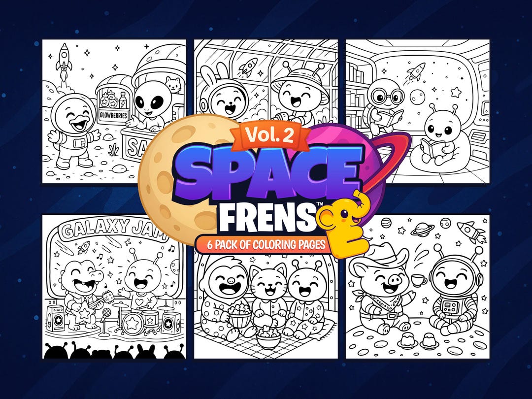 Space Frens Vol. 2 – Printable Outer Space Coloring Pages | Cute Aliens ...