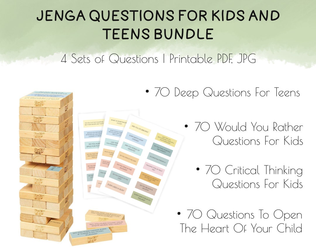 Jenga Questions for Kids and Teens Bundle, Jenga Stickers, Therapy ...