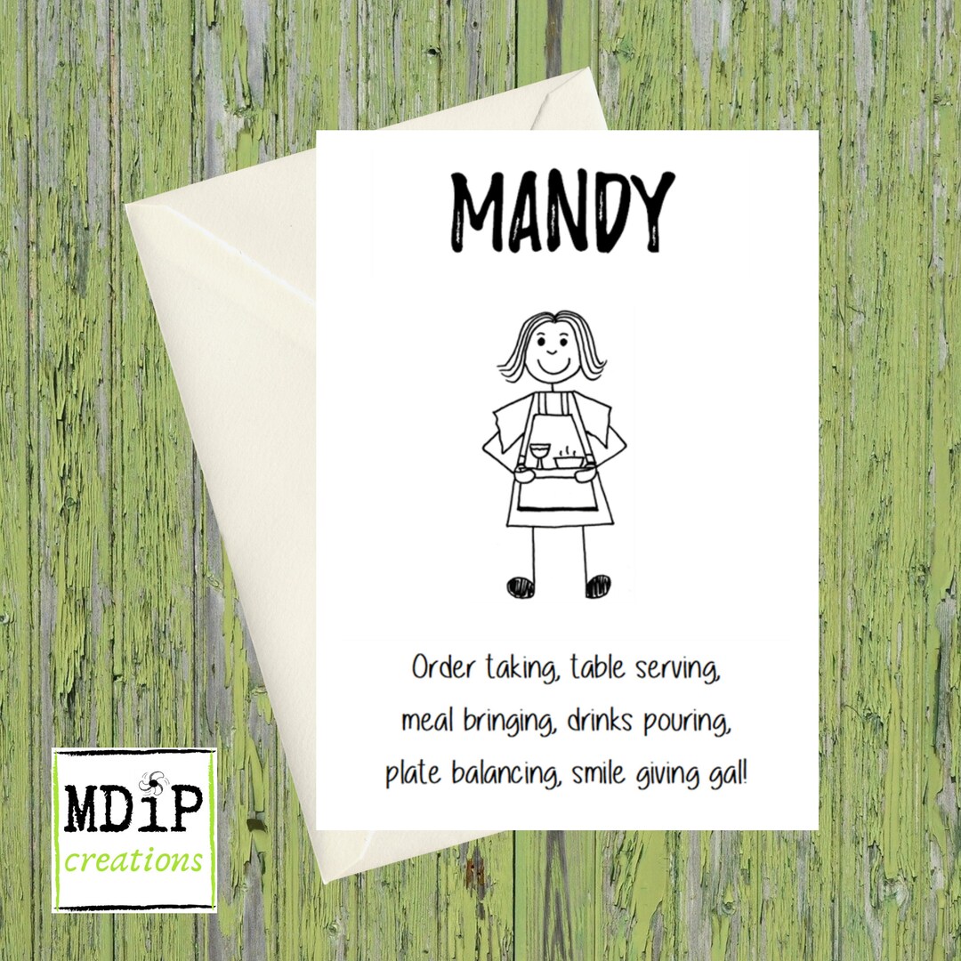 Waitress Card Personalised for Her, Waitress Birthday Card, Card for ...